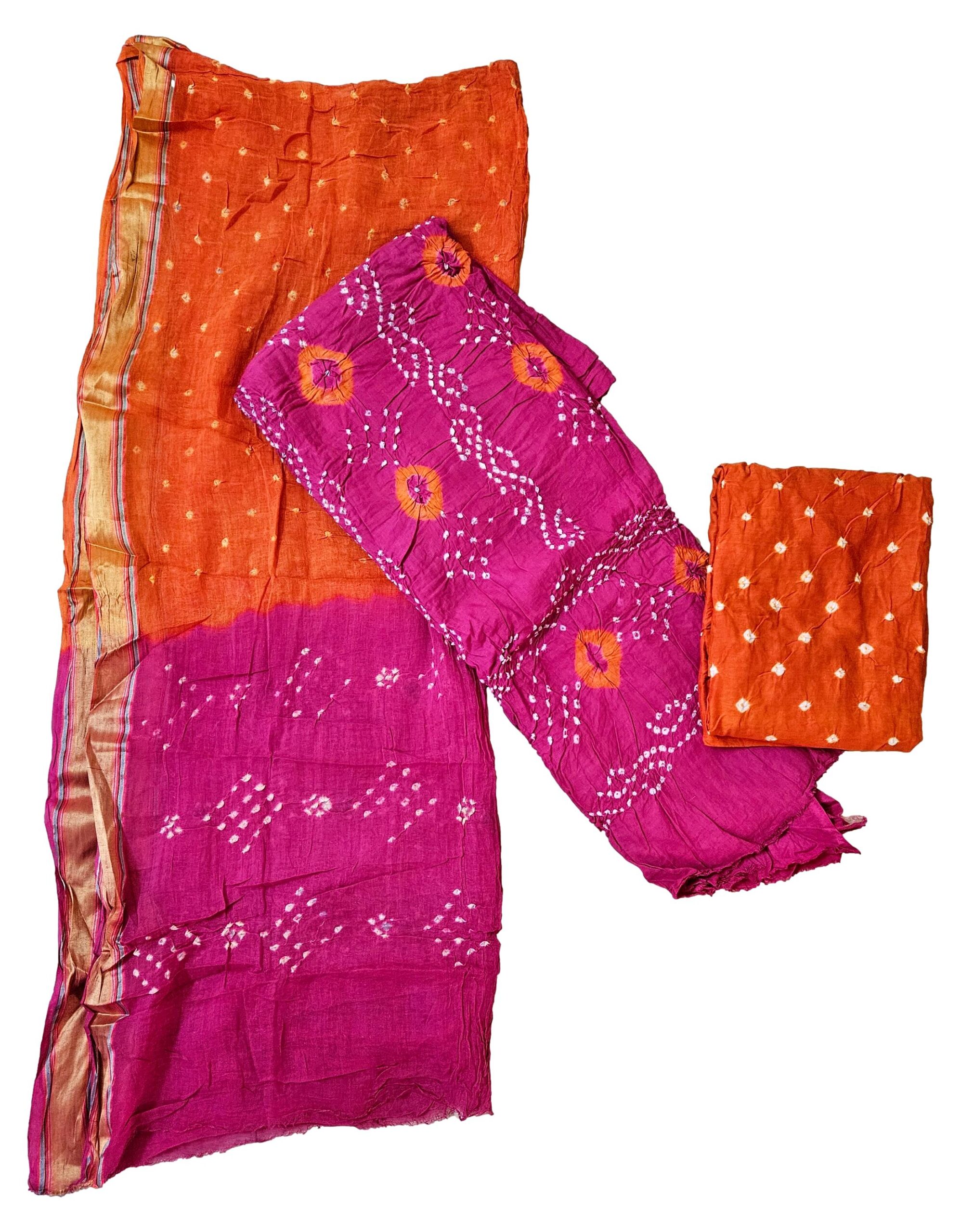 Women's Pure Cotton Rajasthani Bandhani unstitched dress material with ...